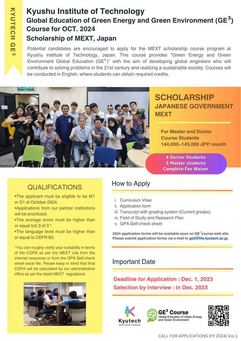 2024 call for Application to our MEXT Scholarship program of GE3 course ...